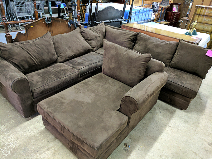 This sectional sofa has stories to tell, but thankfully, a thorough cleaning ensures they remain mysteries. Perfect for budget-conscious lounging.