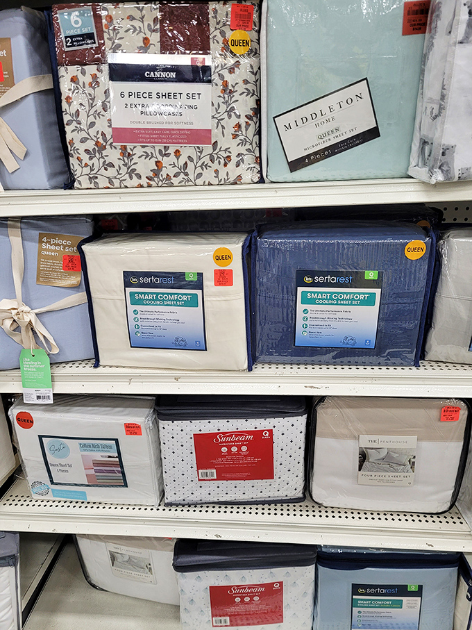 Premium bedding brands like Serta and Middleton Home nestle side by side, promising luxury sleep experiences without the first-class price tag.