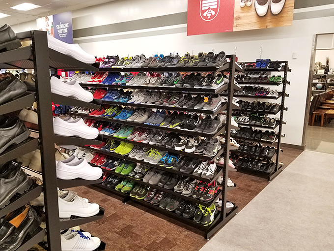 A shoe selection that rivals Imelda Marcos' closet, organized by size so you don't have to hunt for that perfect pair of barely-worn hiking boots.