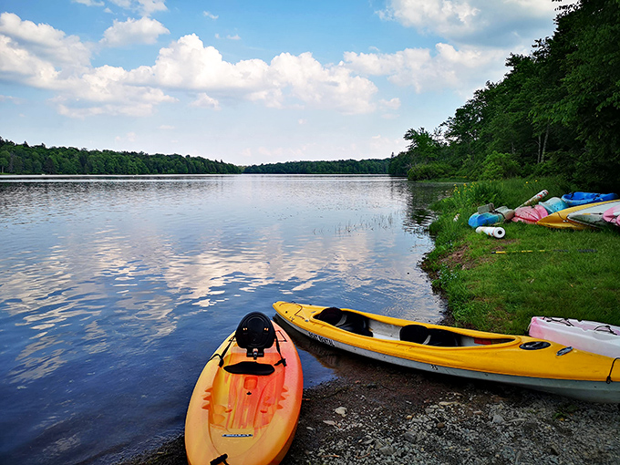 Sunset paddlers' reward – that magical evening light when the clouds reflect perfectly and time seems to stand wonderfully still.