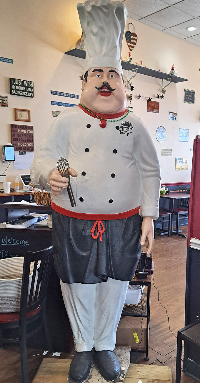 Not all restaurant mascots are created equal&mdash;this chef statue stands guard like the patron saint of perfectly cooked eggs and unlimited coffee refills.