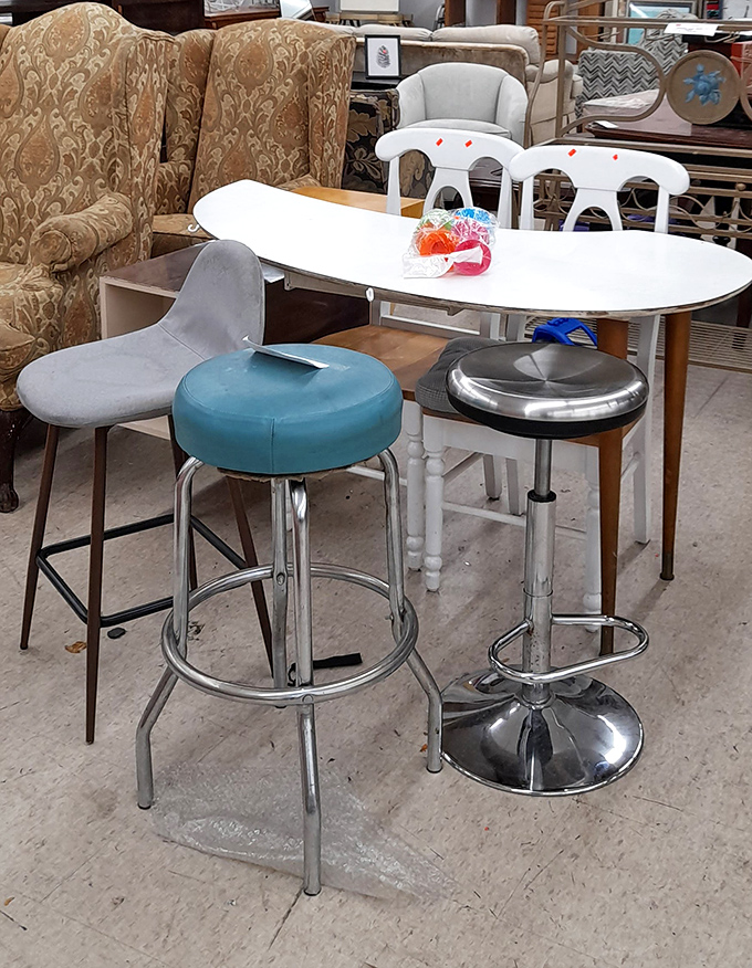 Bar stool paradise! From retro turquoise to sleek chrome, these seats have supported countless elbows and life stories.