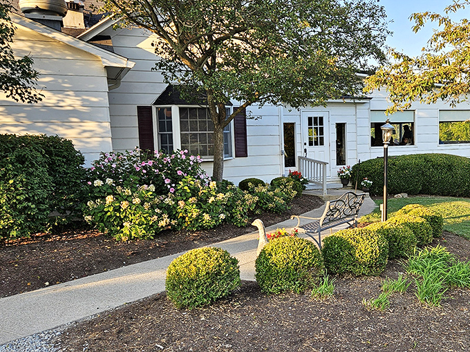 The landscaping around Spillway Lodge blooms with the same care and attention that goes into their perfectly seared steaks.