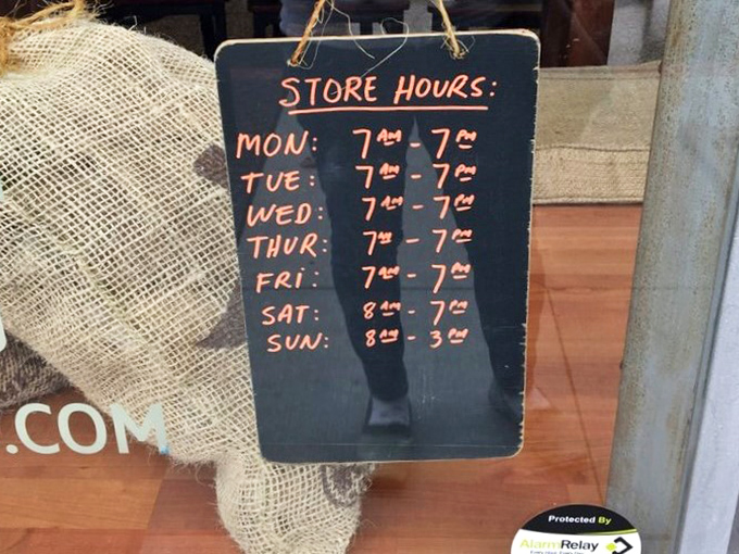 Store hours that prove good things come to early risers. That 7 AM opening time isn't just a number—it's an invitation to breakfast dessert.