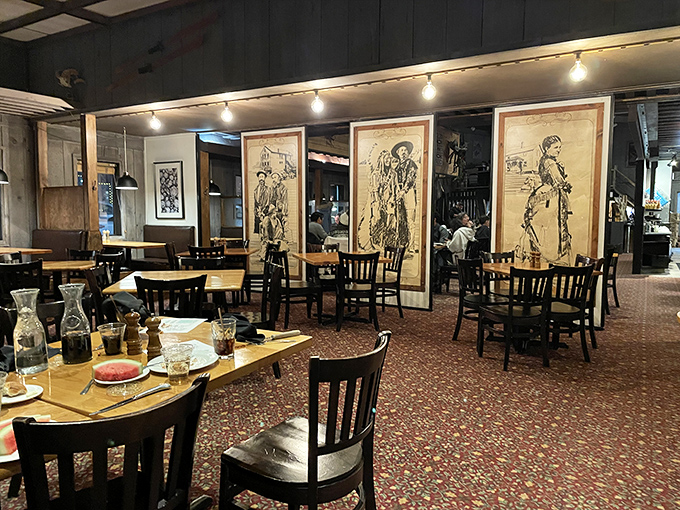 Cowboy art watches over diners like friendly ghosts from Utah's past, while sturdy chairs invite you to settle in for the long haul.