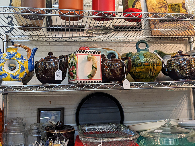 Teapots with personality line the shelves like characters waiting for their cue. Each one has hosted countless conversations.