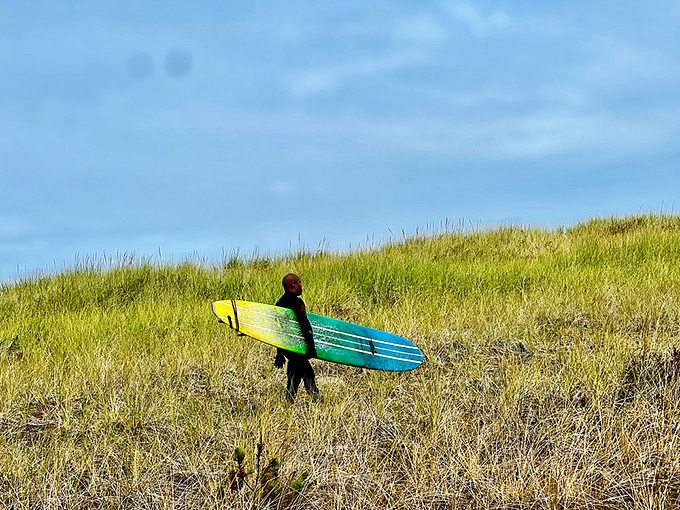 Dune grass and determination lead to perfect waves. Oregon's surfers brave chilly waters for moments of Pacific perfection.