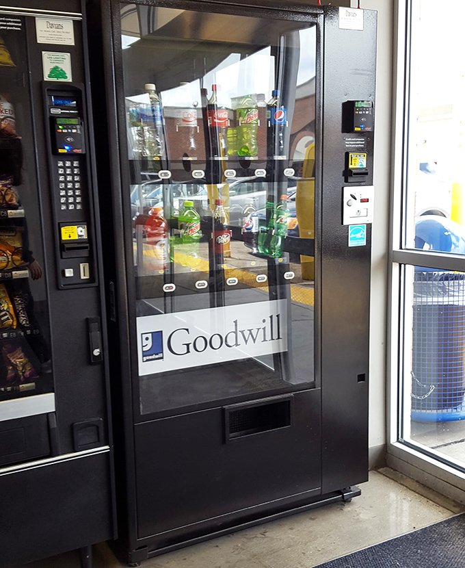 Even the vending machines wear the Goodwill logo. A quick refreshment before diving back into the hunt for hidden gems.