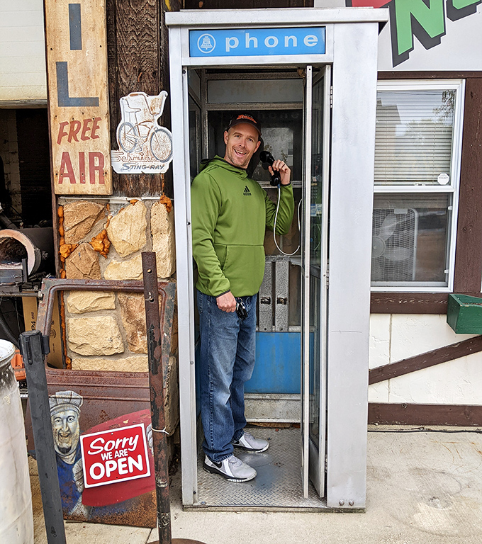 In an age of smartphones, this vintage phone booth stands as a charming reminder of when "going viral" meant catching a cold.