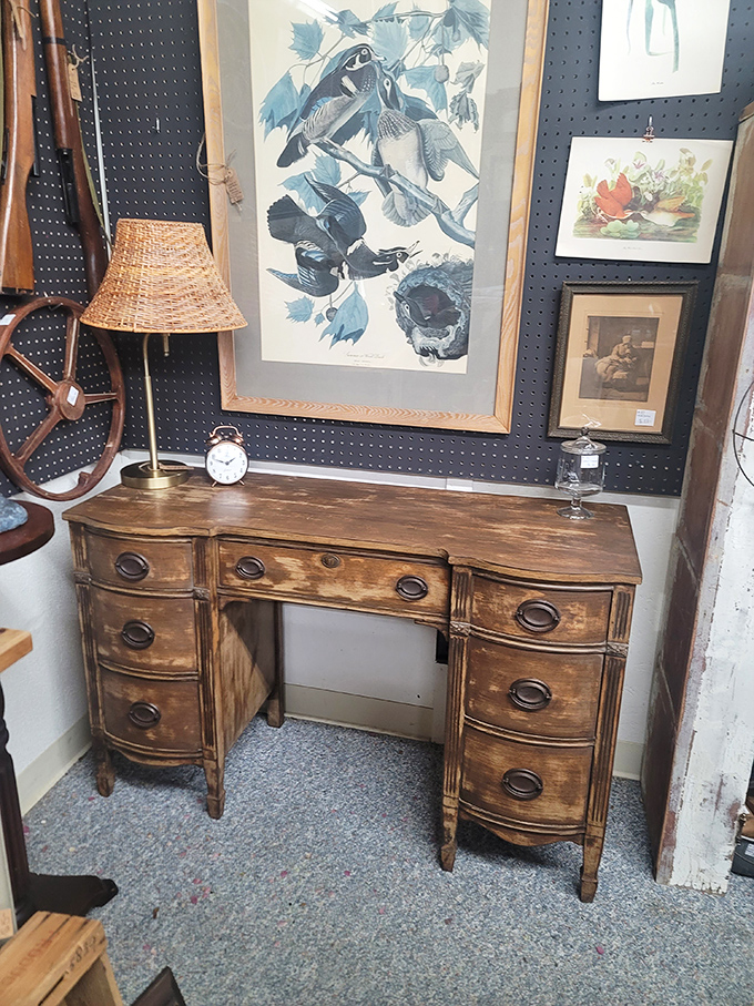 A vintage desk that has probably supported everything from love letters to tax returns&mdash;if only it could talk.