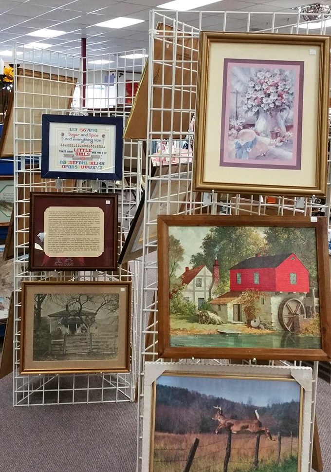 Wall art gallery where nostalgia meets décor potential. That watermill painting might be exactly what your living room has been missing all these years.