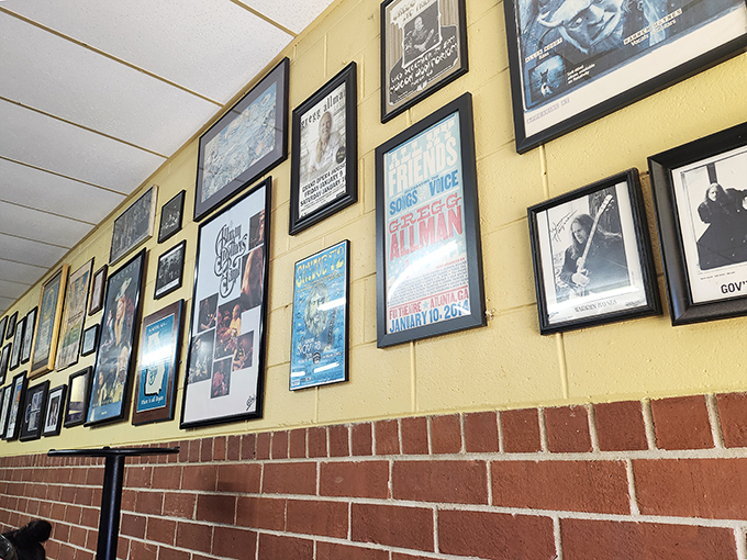 Concert posters and album covers tell the story of Macon's rich musical heritage while you devour exceptional soul food.