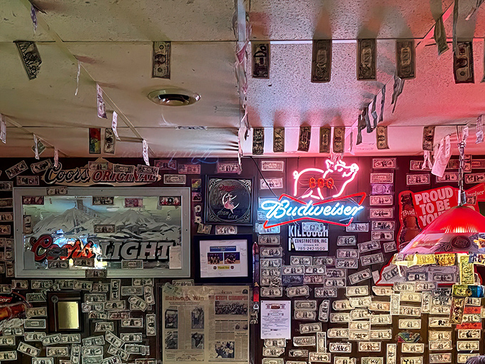 Money literally hanging from the ceiling&mdash;the ultimate customer review system. Each dollar a testament to meals worth remembering.