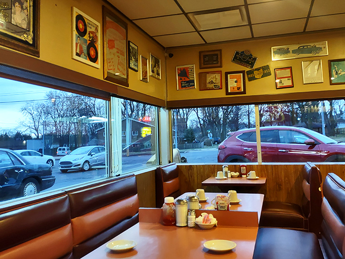 Corner booths with large windows offer prime people-watching real estate while you contemplate ordering that second plate of biscuits and gravy.