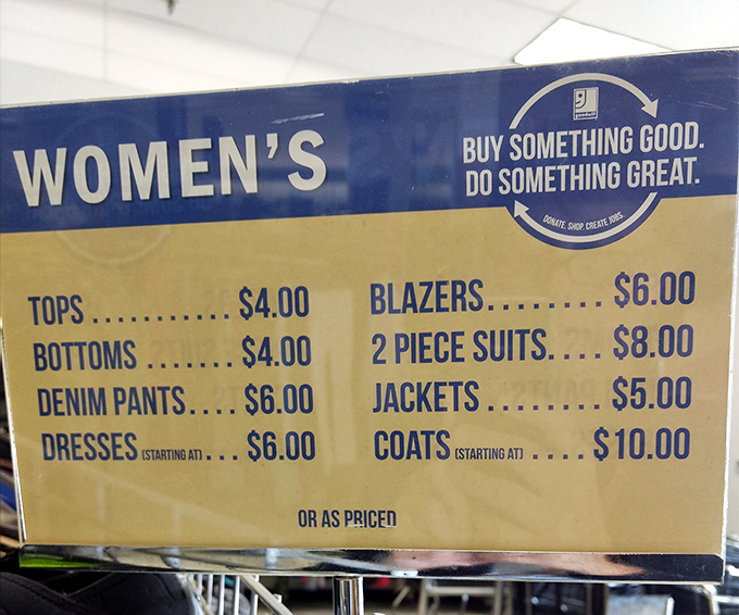 The price board that launches a thousand wardrobe revolutions. Complete suits for $8&mdash;less than the cost of dry cleaning them elsewhere.