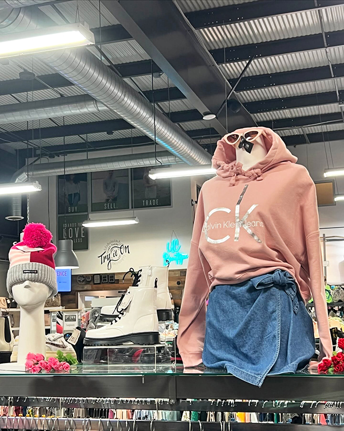 Designer wallets and colorful beaded bracelets under glass&mdash;like a museum of accessories where you can actually take pieces home.