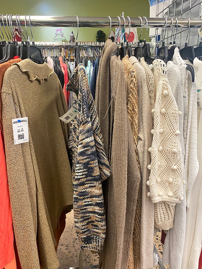 The sweater section feels like raiding a stylish grandmother's closet, with knits and cardigans perfect for Connecticut's chilly evenings.