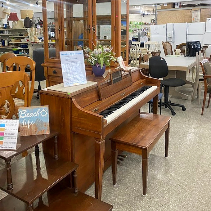 This piano isn't just furniture; it's waiting for someone to bring back its music. Comes with bench and endless possibility.