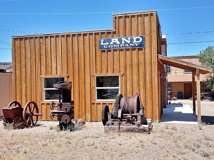 This weathered mining equipment tells stories of Nevada's gold rush days over coffee and pie.