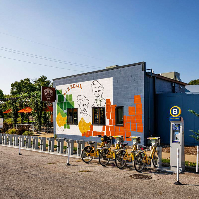 King Dough's vibrant mural hints at the creative pizza artistry waiting inside this Indianapolis gem.