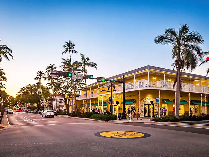 Naples' Third Street South glows at sunset, proving paradise doesn't always require a millionaire's budget.