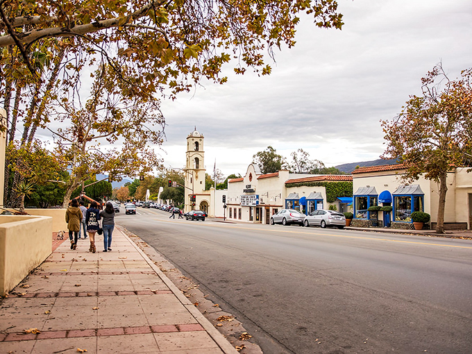 Ojai's Spanish-style architecture glows in the famous "pink moment" as sunset approaches. Even the buildings seem to be blushing at all the attention.