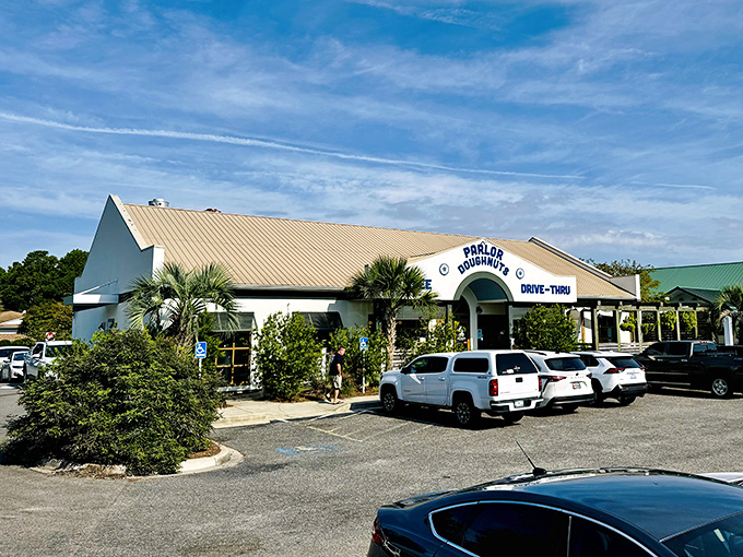 Parlor Doughnuts' elegant white building houses layers upon layers of buttery, flaky goodness. Vacation calories don't count!