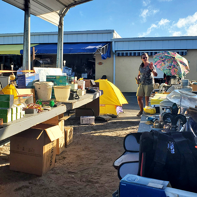 B&A Flea Market's outdoor vendors display everything from camping gear to kitchen gadgets under the Florida sky.