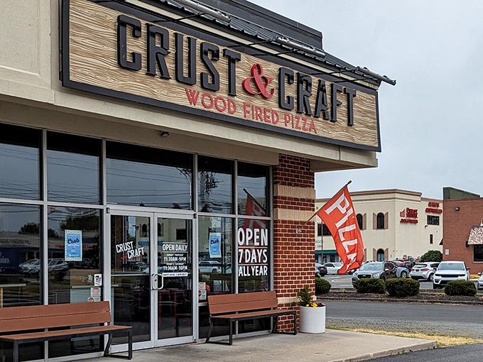Clean lines and bold signage announcing serious pizza intentions - craft and crust in perfect harmony.