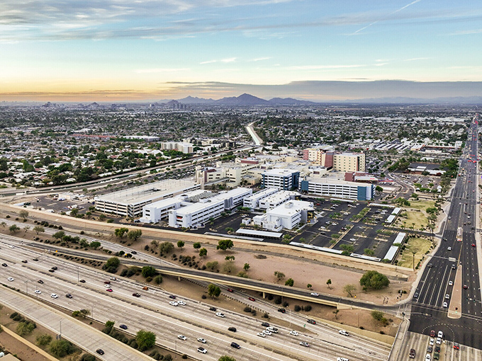 The perfect grid of Mesa's streets creates a satisfying pattern from above, like someone used a giant ruler when planning this desert city.