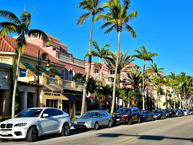 Pastel-colored buildings line Naples' shopping district, where window shopping costs nothing but delivers million-dollar views.