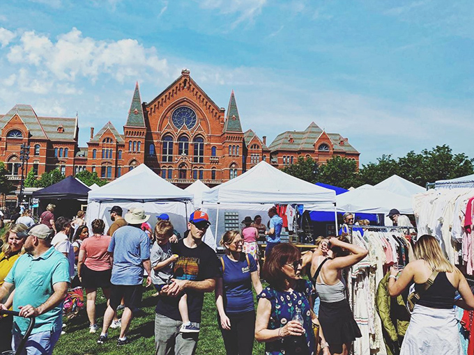 The historic architecture backdrop makes every purchase feel like it comes with its own story.