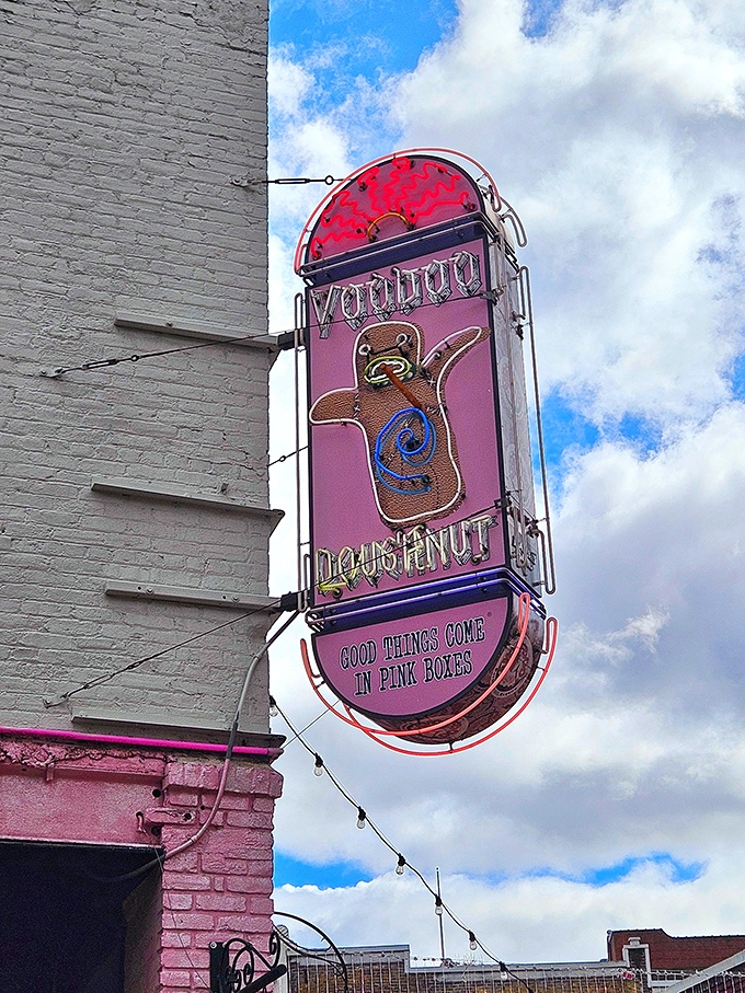 The iconic Voodoo sign promises weird and wonderful creations inside. Where donuts dare to be different in the best possible way.
