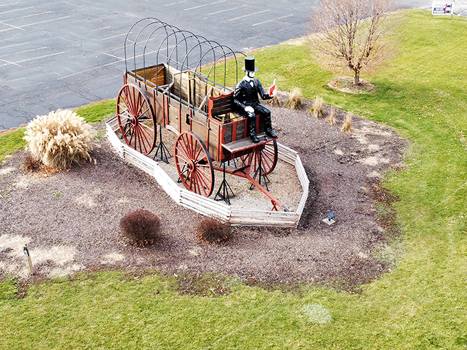 From above, you can appreciate the wagon's perfect placement&mdash;visible from multiple angles and practically begging passing cars to make an unplanned stop.