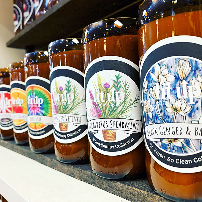 Aromatherapy bottles lined up like fragrant soldiers, ready to transform your bathroom into a spa retreat.