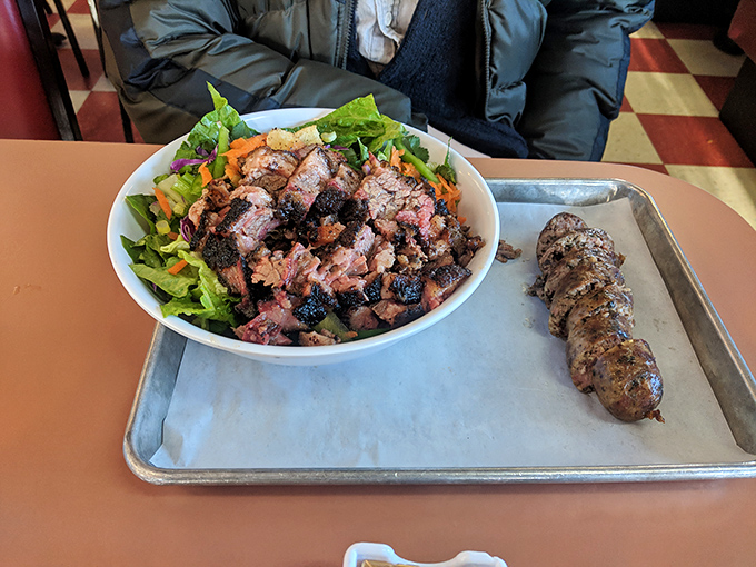 When a salad comes topped with this much brisket, it counts as both your protein and vegetable servings for the day.