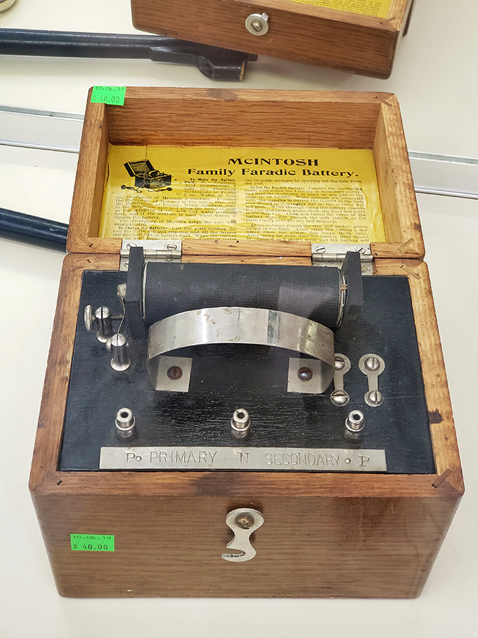 A vintage "Family Faradic Battery" that makes you simultaneously grateful for modern medicine and curious about its original purpose.