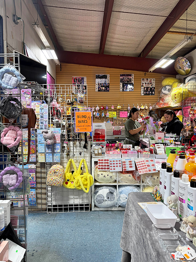 Kawaii culture meets Jersey commerce in this colorful stall where anime enthusiasts and curious shoppers alike find unexpected delights.
