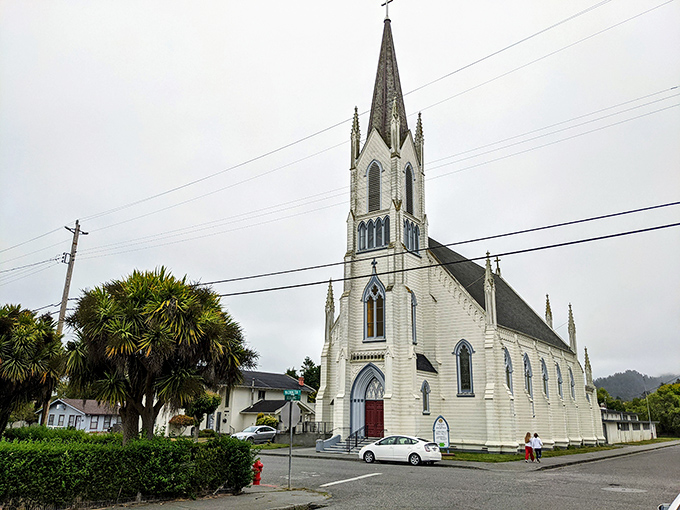 Assumption Catholic Church stands like a white sentinel against the Humboldt sky. Its soaring spire has guided the faithful and fascinated architecture buffs for generations.