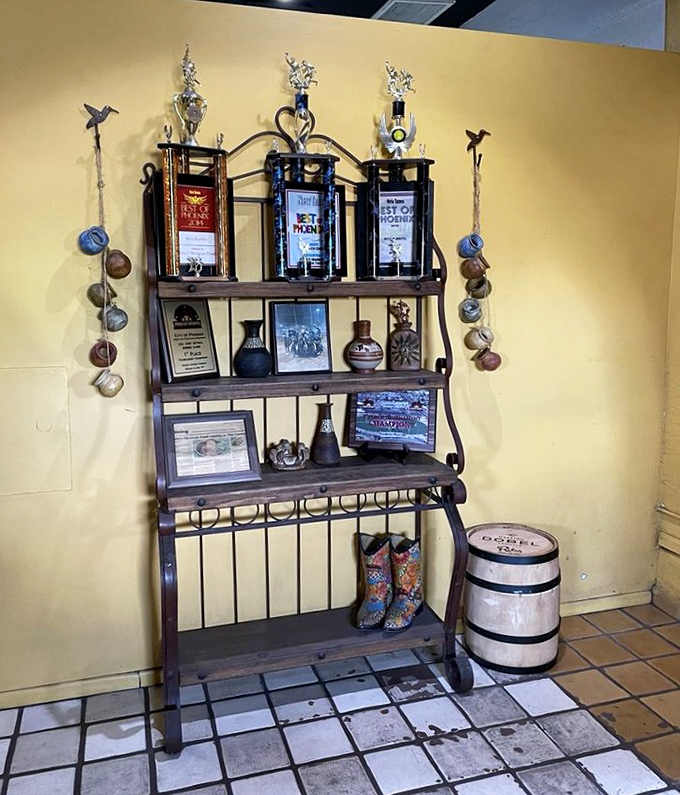 A shrine to culinary achievement that says, "We don't need to brag, but others keep giving us trophies anyway."