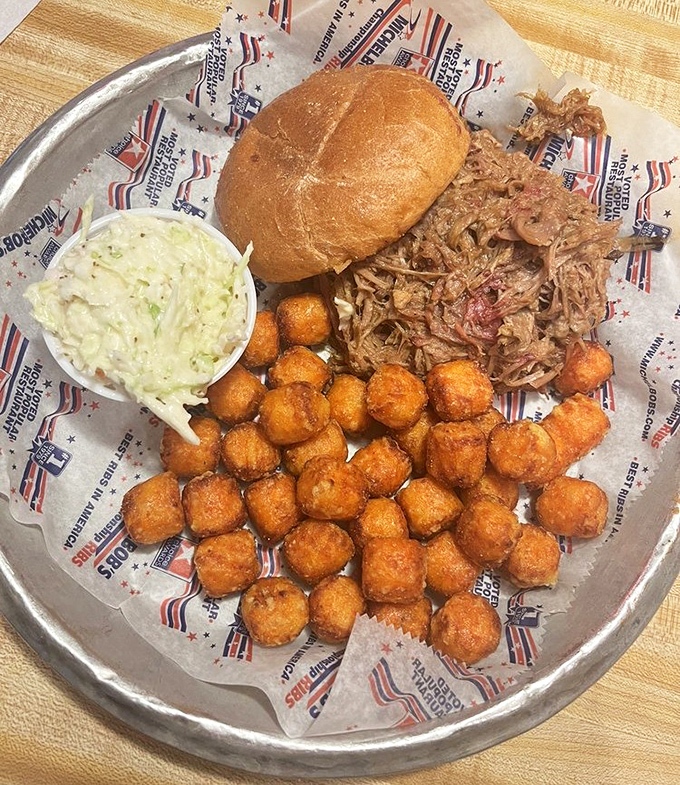 Pulled pork that's had a proper introduction to smoke and time, paired with crispy tater tots that'll make you forget French fries exist.