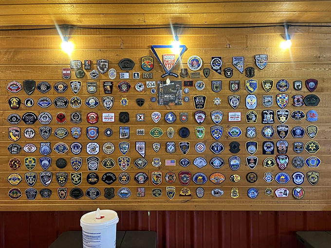 Not just patches&mdash;a wall of gratitude from first responders who know that after saving lives, great BBQ is the next best thing.