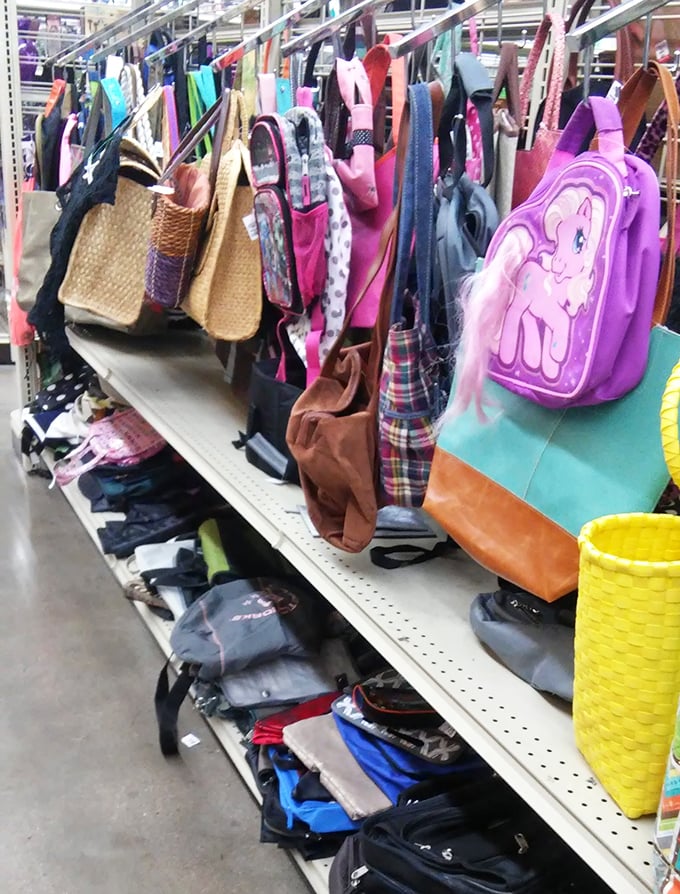 Bags and caps in every style imaginable, because apparently Las Vegas loves accessories as much as slot machines.