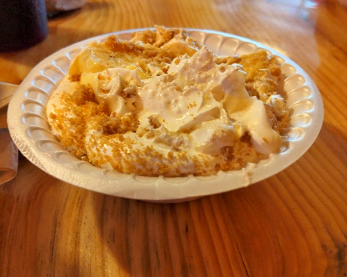 Banana pudding that transcends dessert status to become a religious experience. Creamy, sweet salvation after a barbecue feast.