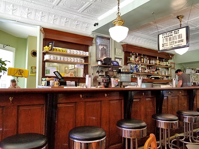 The bar where magic happens. Those pendant lights have illuminated countless "this is exactly what I needed" moments throughout the years.