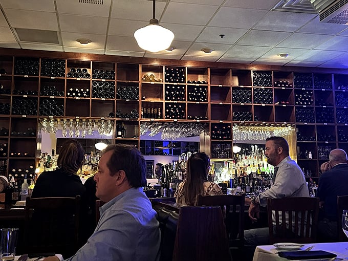 A wall of wines standing at attention, ready to be called into delicious service alongside your perfectly charred protein.