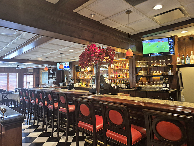 The bar at Kreis'&mdash;where bourbon meets conversation and sports on TV never overshadow the main event happening on your plate. 