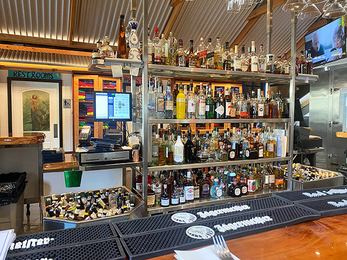 The bar's impressive collection suggests they take liquid happiness as seriously as their seafood. Each bottle holds potential for celebration.