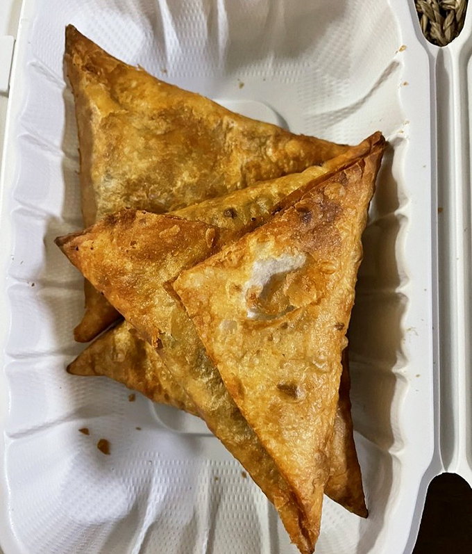 Sambusas that crunch like autumn leaves but hide fillings more treasured than gold. Three perfect triangles of happiness.