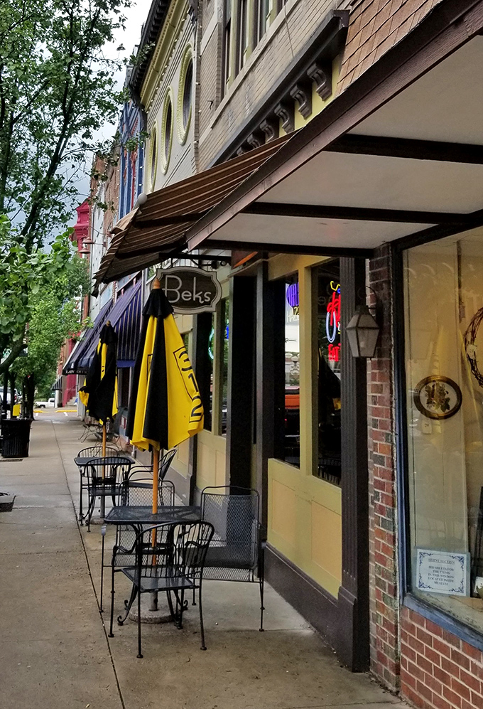 Beks Restaurant's sidewalk seating invites passersby to pause for a meal, where people-watching comes complimentary with every order.